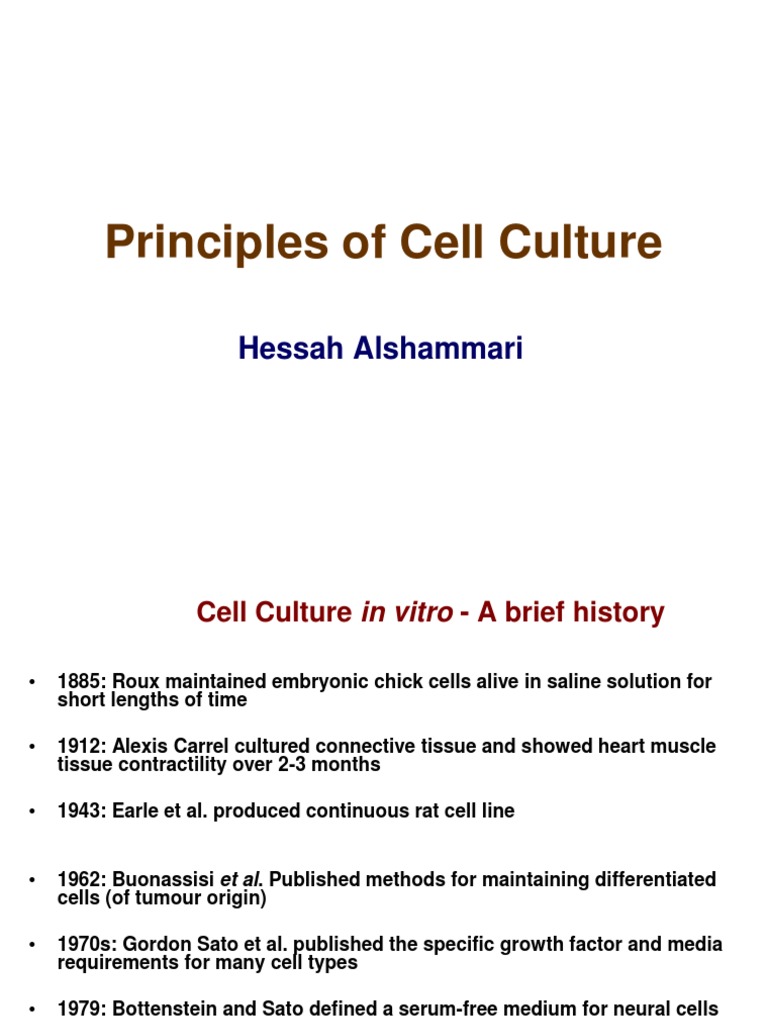 Principles of Cell Culture | PDF | Cell Culture | Growth Medium