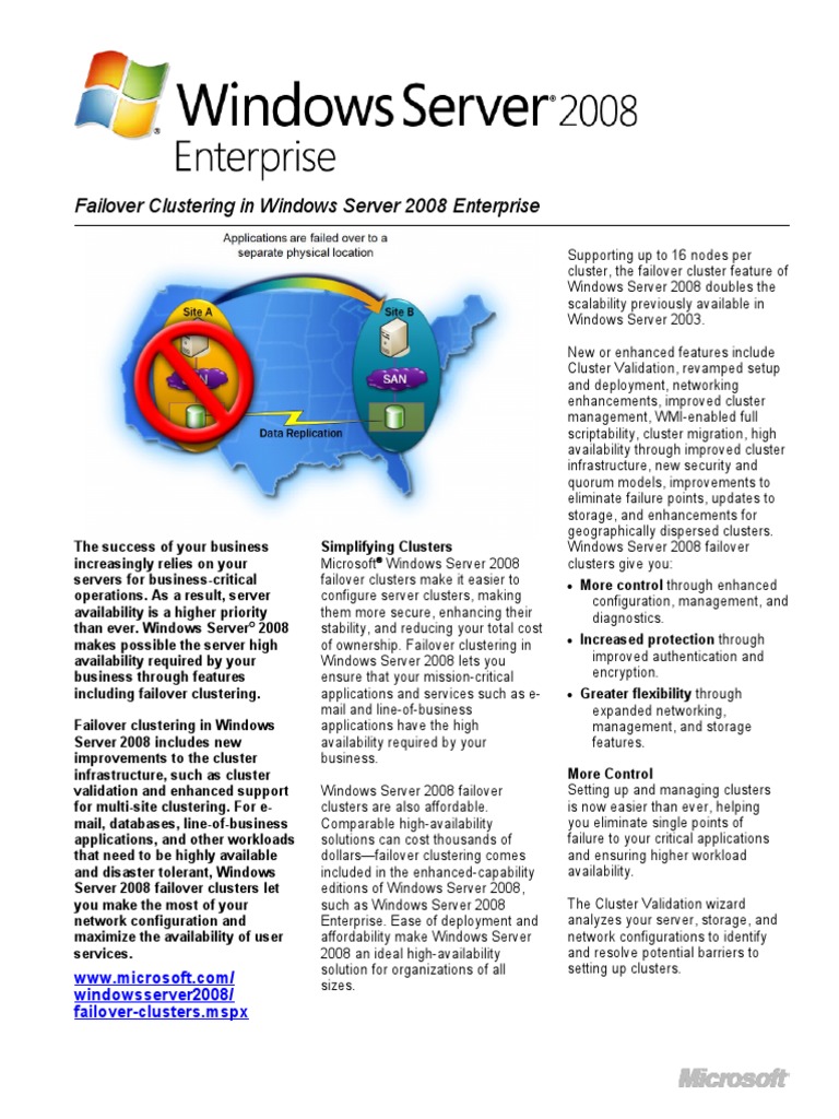 Ws2008 Failover Clustering Datasheet Pdf Computer Cluster Windows Server 2008
