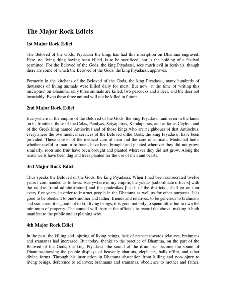 An Introduction to King Ashoka's Major Rock Edicts: Promoting Non ...
