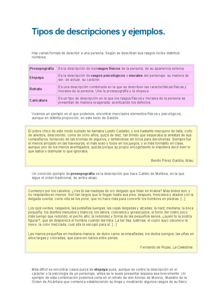 Tipos de Descripciones y Ejemplos | PDF | Retrato