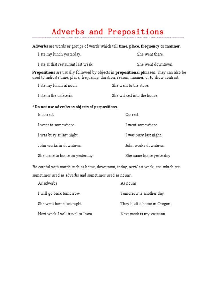 Adverbs and Prepositions | PDF | Language Arts & Discipline | Foreign ...