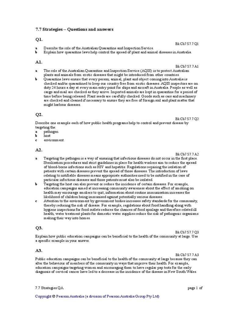 7.7 Strategies - Questions and Answers Q1.: BK Ch7 S7.7 Q1 | PDF | Quarantine | Pesticide