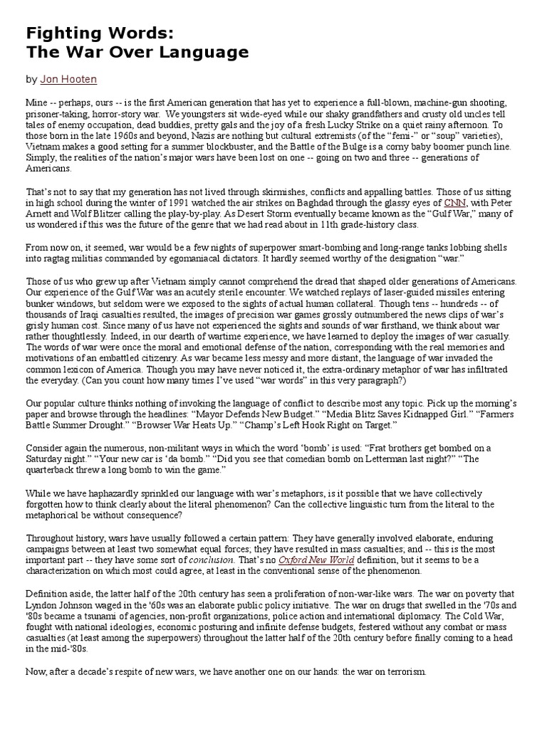 Fighting Words: The War Over Language: Jon Hooten | PDF | War On Terror ...