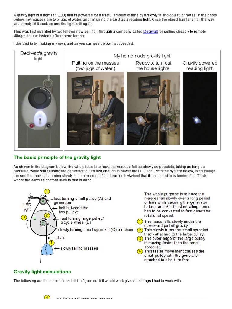Gravity Light - Homemade - DIY PDF | PDF | Speed | Gravity