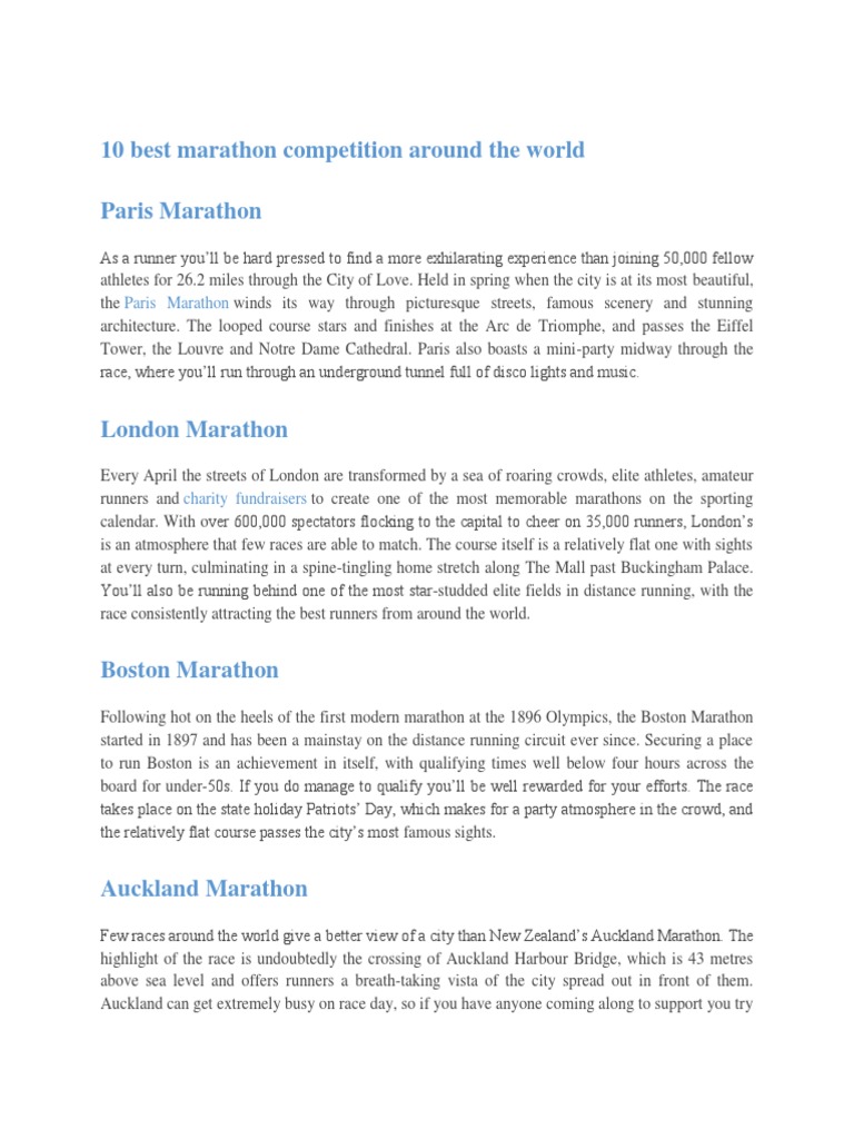 10 Best Marathon Competition Around The World | PDF | Marathon | Long ...