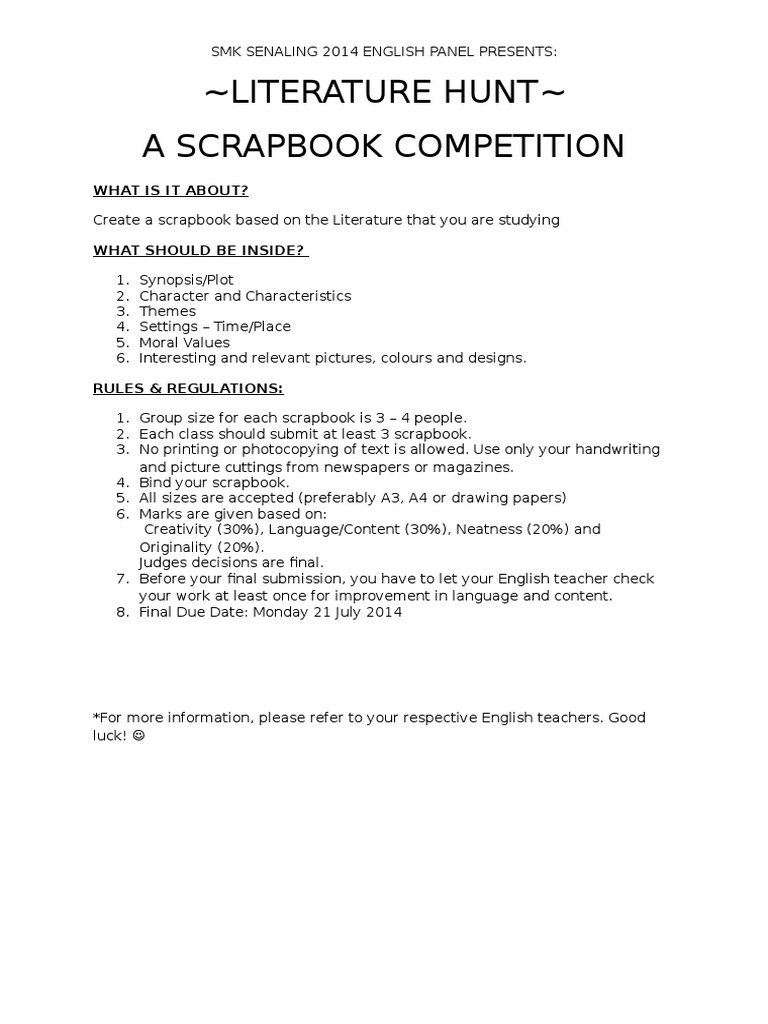 Literature Scrap Book Competition | PDF | Scrapbooking | Media Technology
