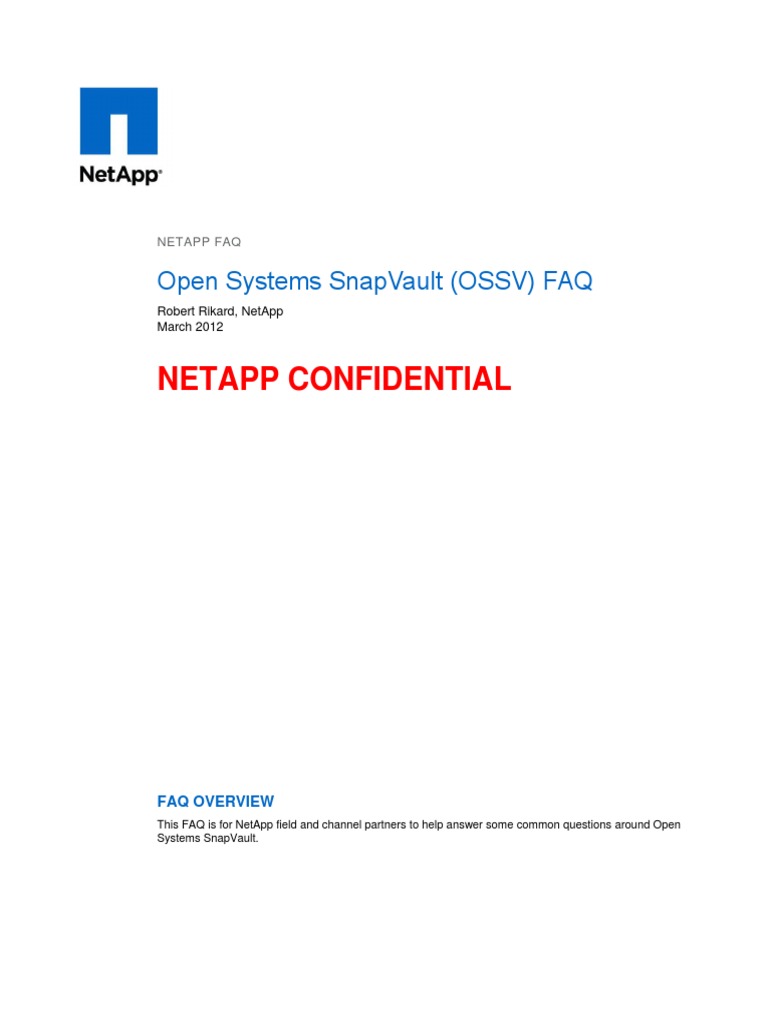 Netapp Confidential: Open Systems Snapvault (Ossv) Faq | PDF | File ...