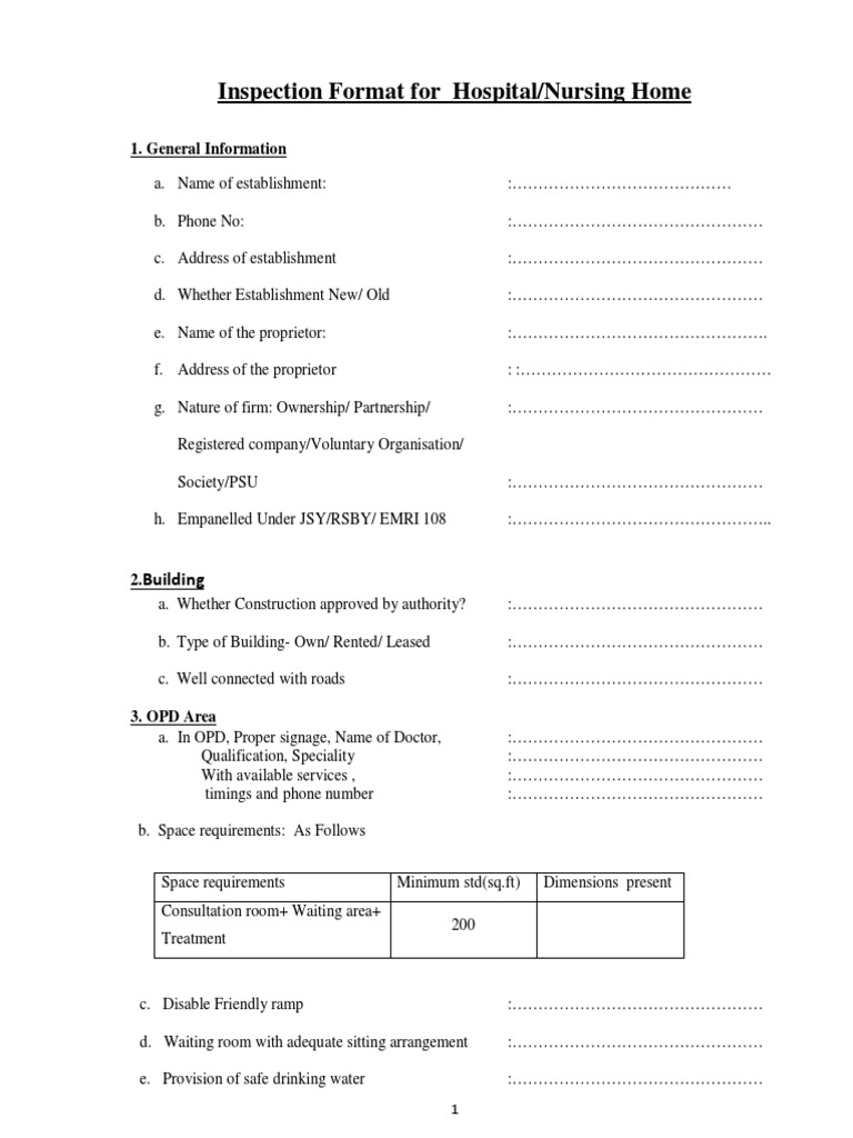 Format For Inspection of Hospital | PDF | Doctor Of Medicine ...