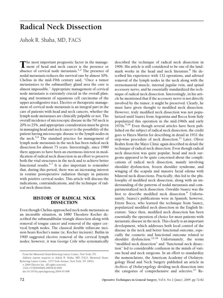 Radical Neck Dissection Pdf Metastasis Neck