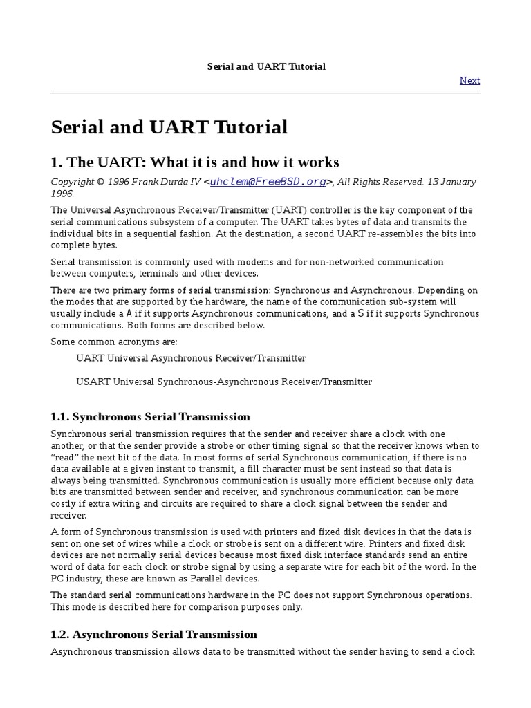Serial and UART Tutorial: 1. The UART: What It Is and How It Works ...