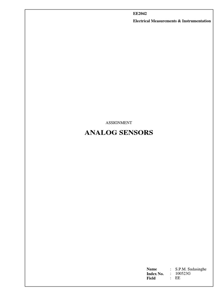 Analog Sensors Assignment | PDF | Electrical Resistance And Conductance | Sensor