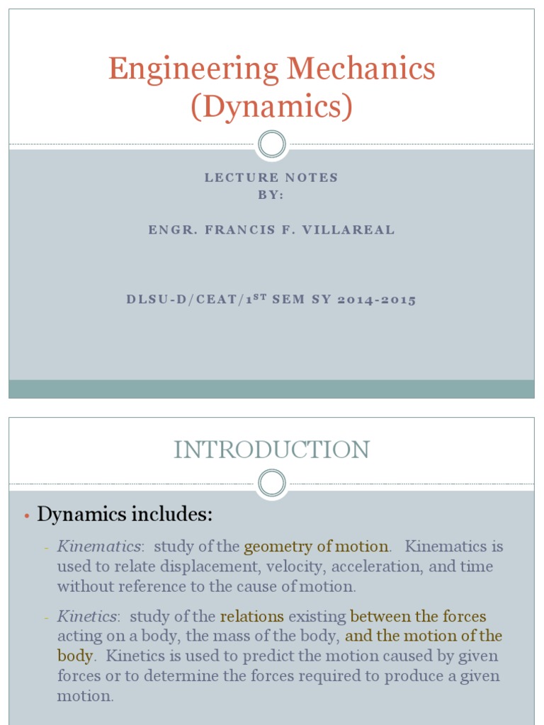 Dynamics and Kinematics Lecture Notes | PDF | Acceleration | Velocity