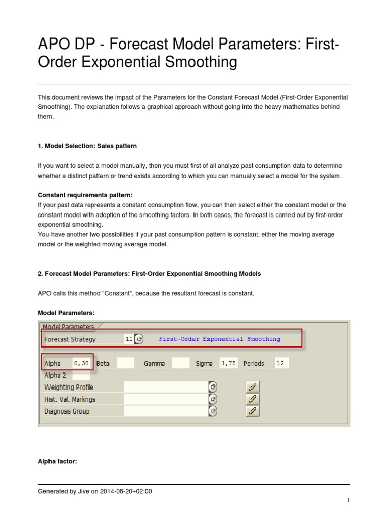 APO DP - Forecast Model Parameters: First-Order Exponential Smoothing | Download Free PDF ...