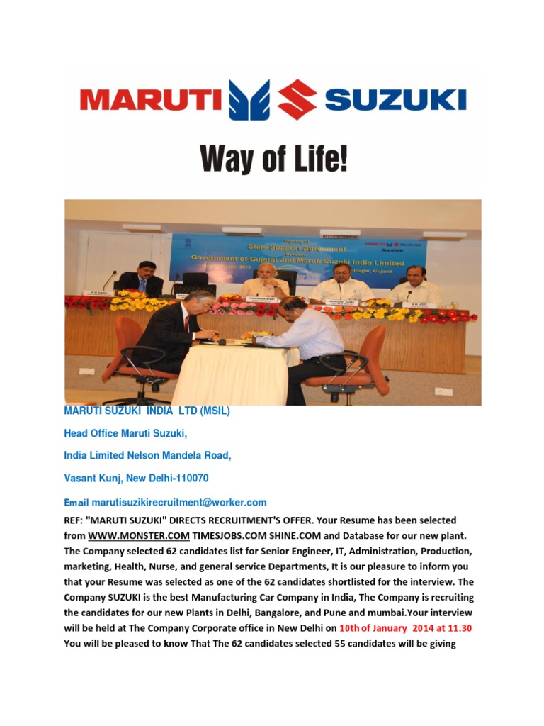 Maruti Suzuki India LTD (Msil) Head Office Maruti Suzuki, India Limited ...
