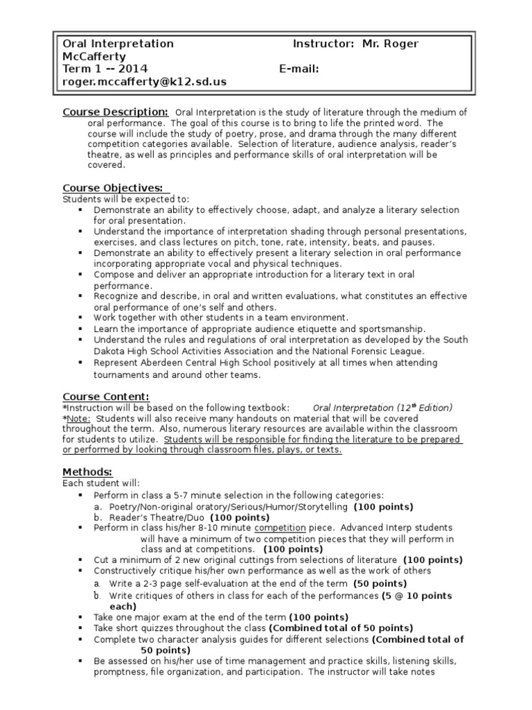 Oral Interpretation Course Overview | PDF | Clothing | Softlines (Retail)