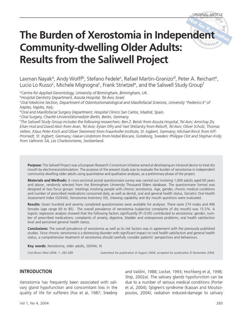 The Burden of Xerostomia in Independent Community-Dwelling Older Adults ...