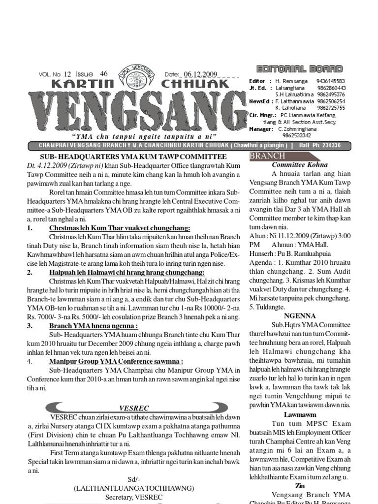 Committee Kohna: Sub-Headquarters Yma Kum Tawp Committee | PDF | Leisure