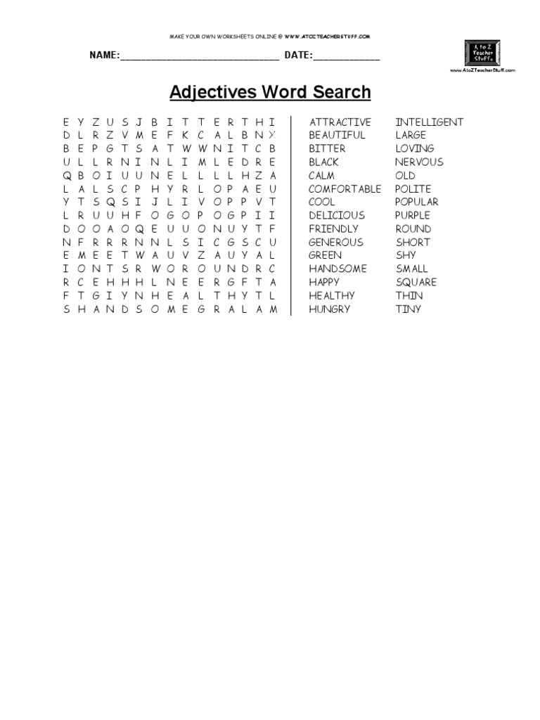 Adjectives Word Search Worksheet | PDF | Self-Improvement
