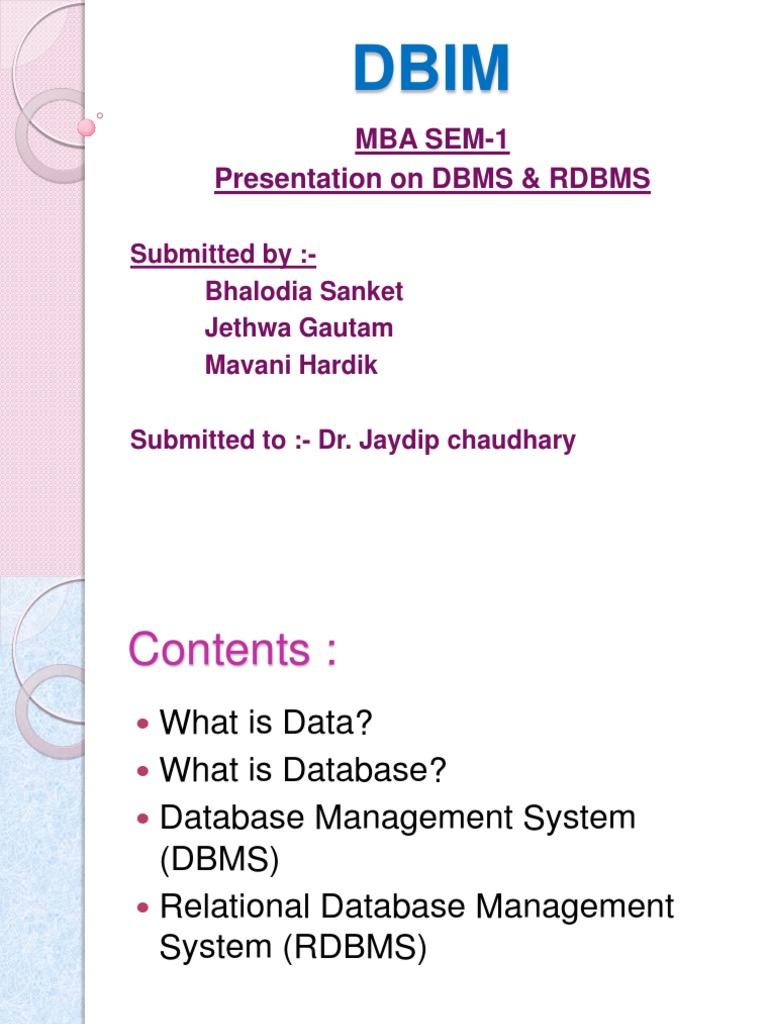 Presentation on DBMS | Databases | Relational Database