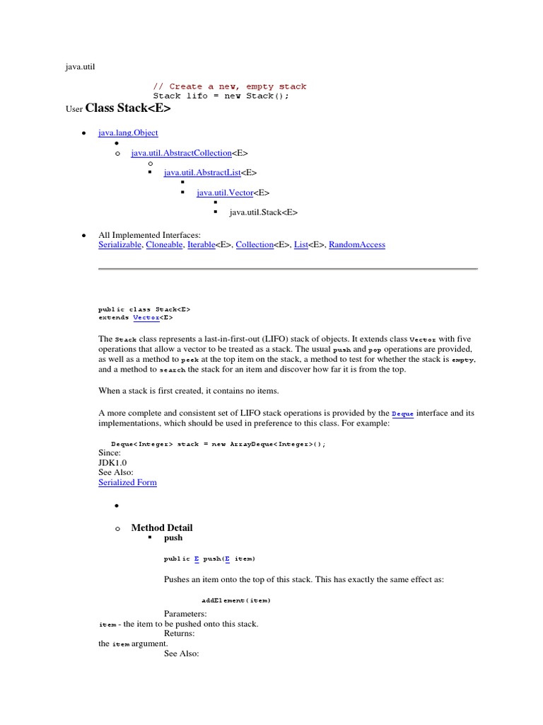 Class Stack Java Langobject Java Utilabstractcollection Java Utilabstractlist Java 9476
