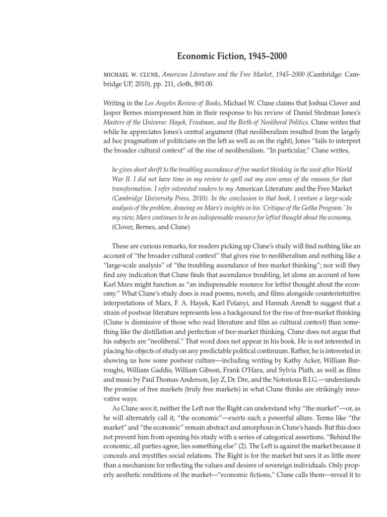 Review of Michael Clune, Literature and The Free Market | PDF ...