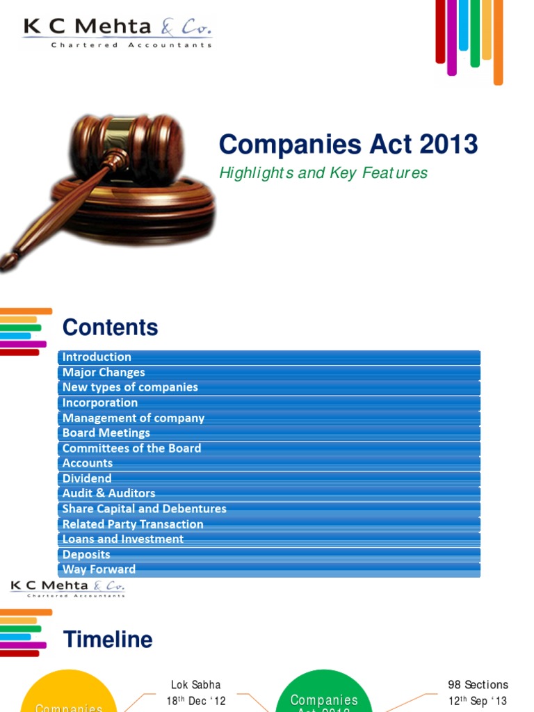 Highlights of Companies Act 2013 | PDF | Board Of Directors | Depreciation