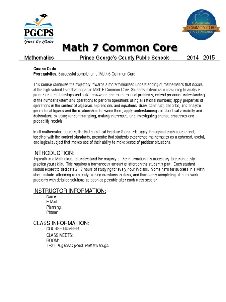 Math 7 Common Core Curriculum Overview | PDF | Rational Number ...