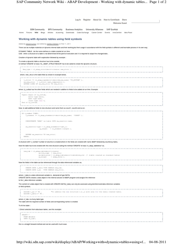 Dynamic Tables in ABAP Explained | PDF | Variable (Computer Science) | Information Technology