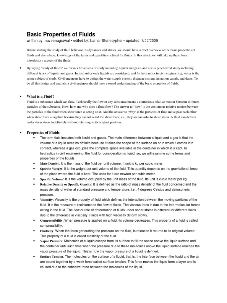 Basic Properties of Fluids | PDF | Viscosity | Pressure