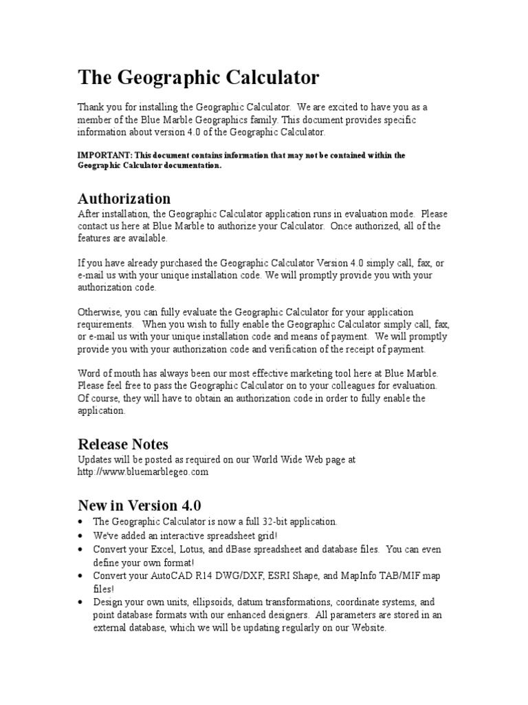 The Geographic Calculator: Authorization | PDF | Latitude | Accuracy ...