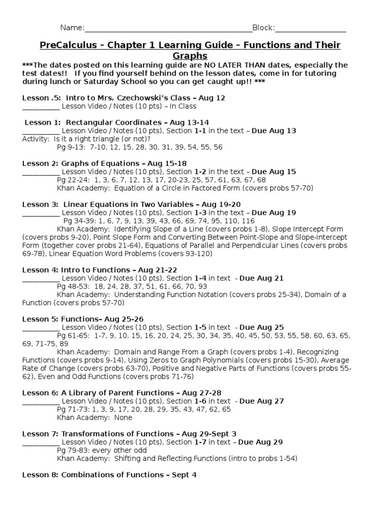 Precalculus Chapter 1 Learning Guide | PDF | Geometry | Mathematical ...