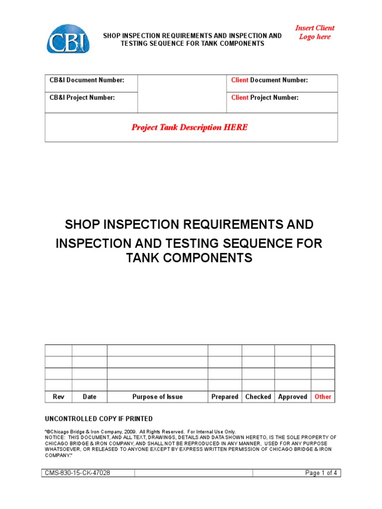 Shop Inspection Requirements and Inspection and Testing Sequence For ...