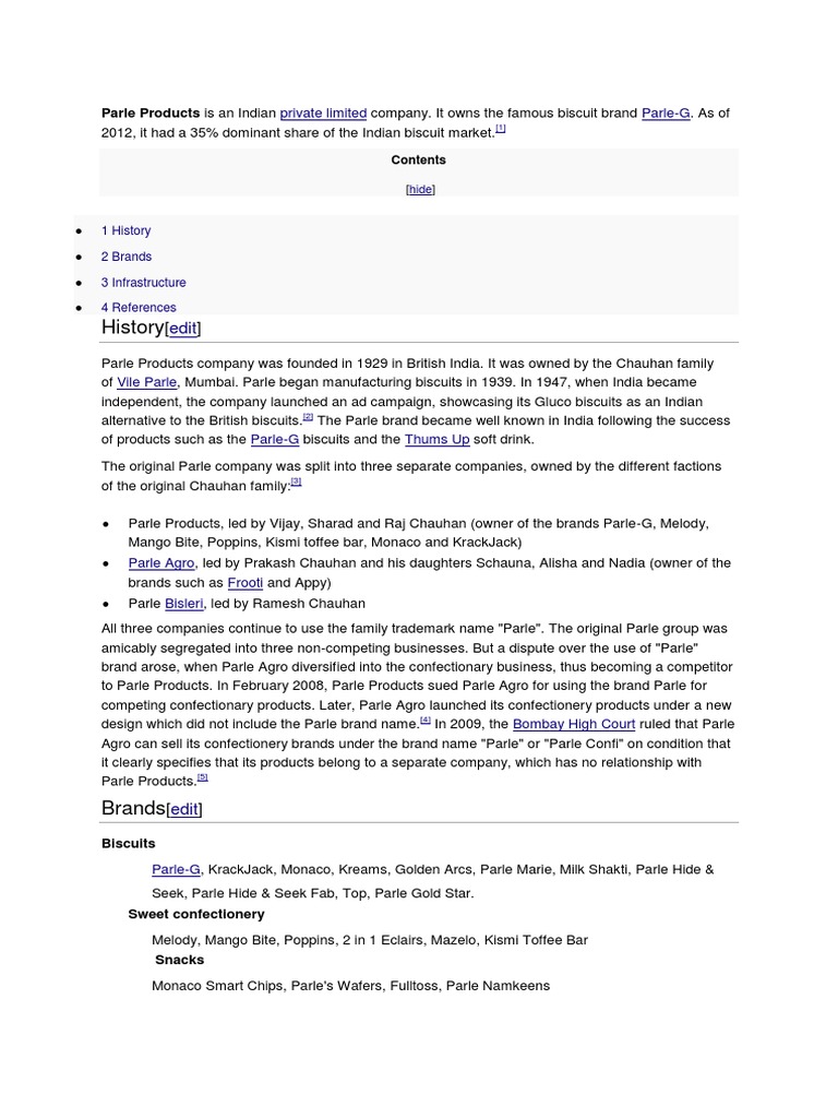 History: Private Limited Parle-G | Download Free PDF | Beverages | Foods