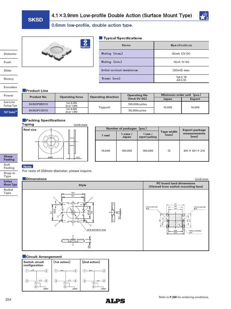 Specification Sheet for Sharp Electronics Tactile Switches: Dimensions ...