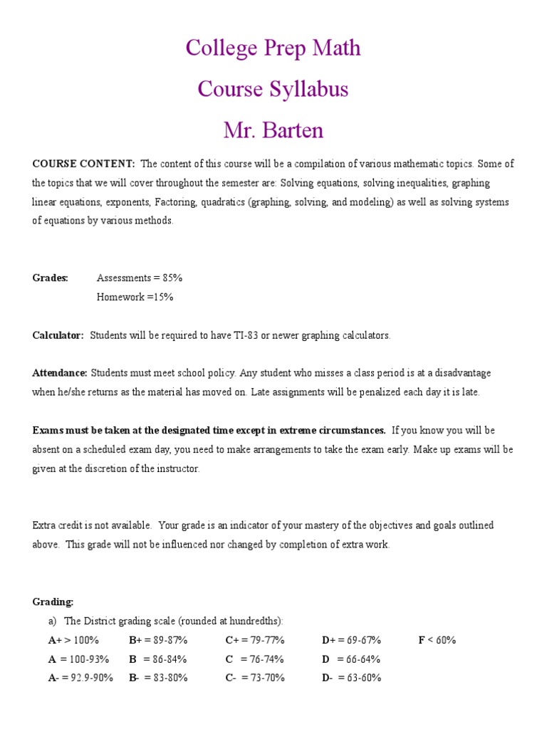 College Prep Math Syllabus | PDF