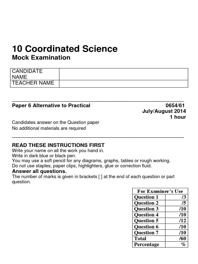 10 IGCSE Science Mock Exam Paper 6 2014 | Digestion | Density