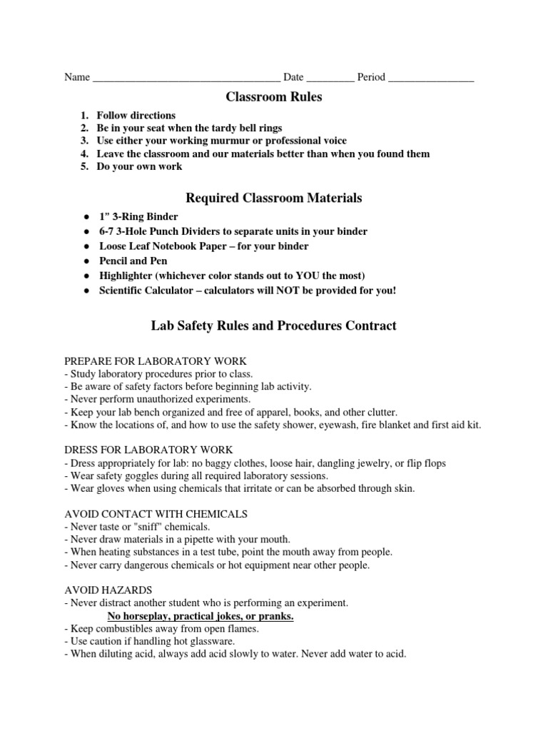 Classroom Rules | PDF | Laboratories | Clothing