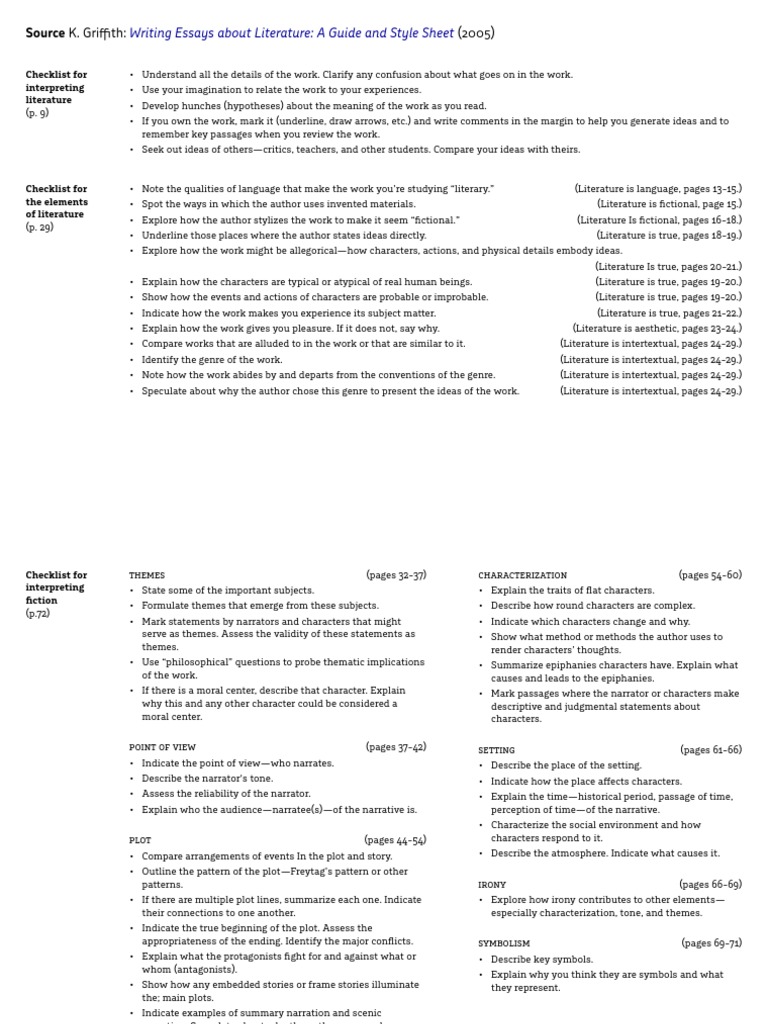 Writing Essays About Literature: A Guide and Style Sheet: Source K ...