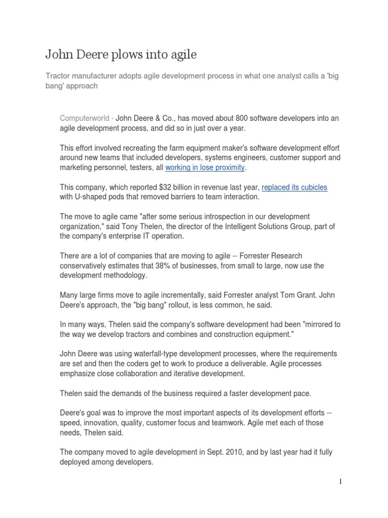 John Deere Plows Into Agile | PDF | Agile Software Development | Software Development Process