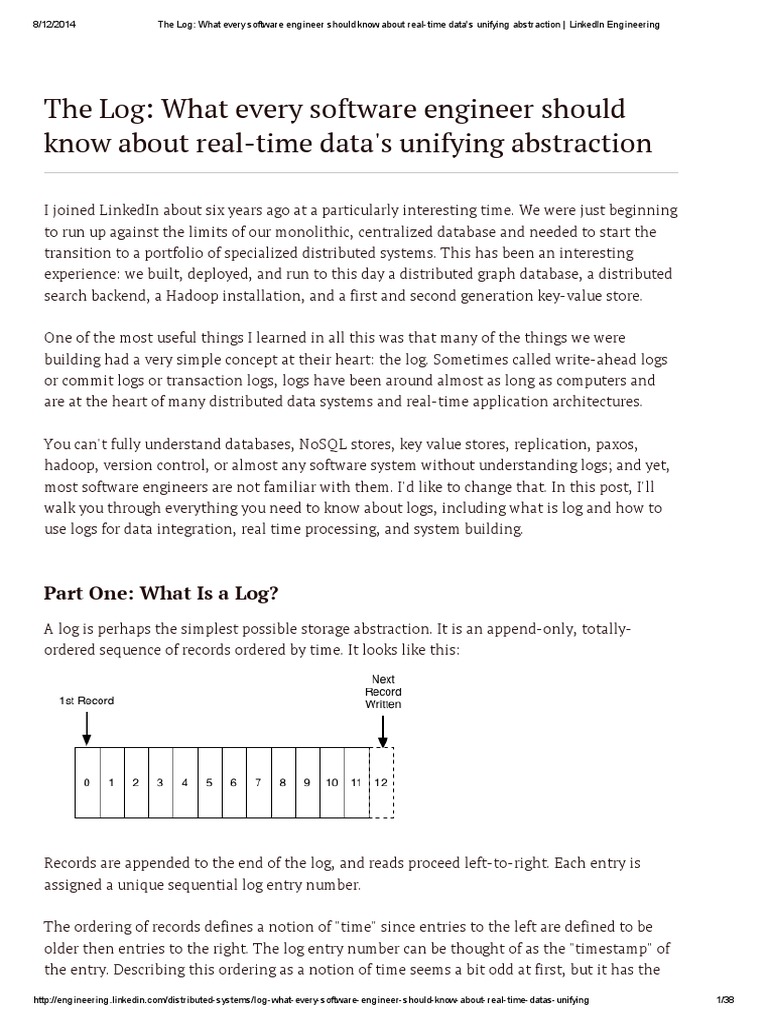 The Log - What Every Software Engineer Should Know About Real-Time Data's Unifying Abstraction ...