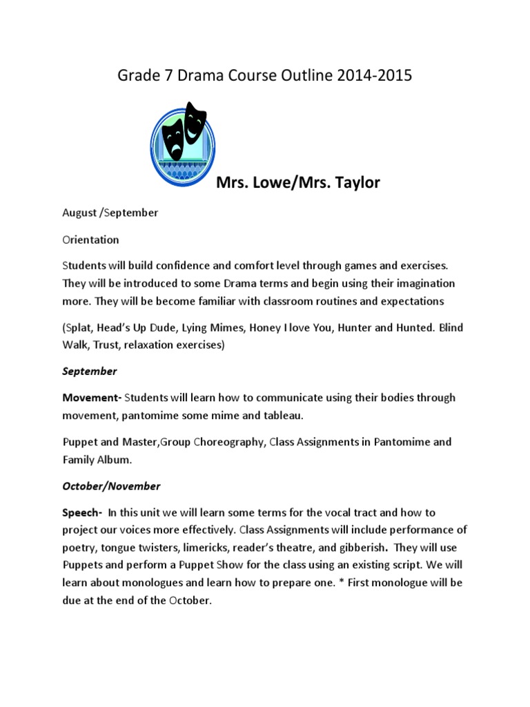 Grade 7 Drama Course Outline 2014 | PDF | Improvisational Theatre | Theatre