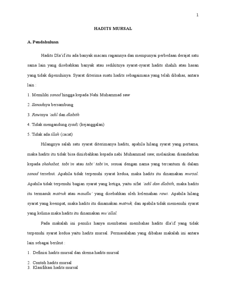 Hadits Mursal | PDF | Agama & Spiritualitas