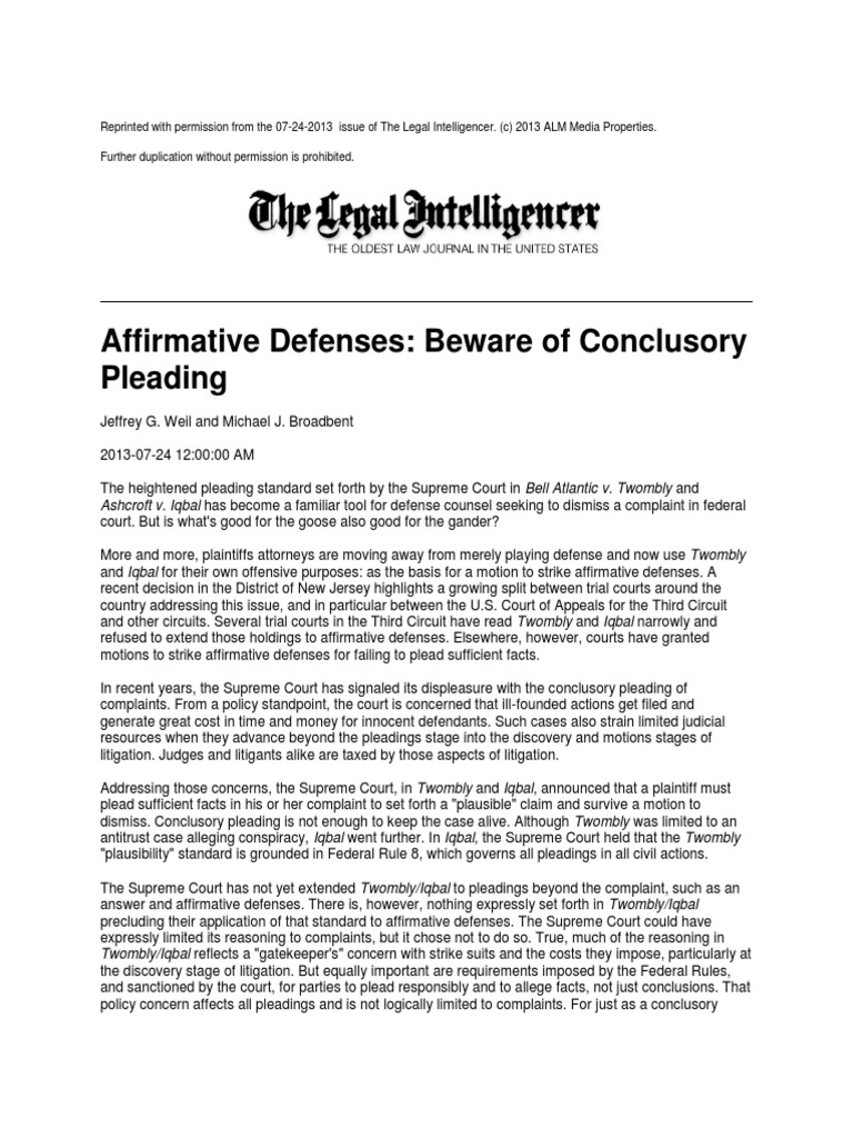 Beware of Conclusory Pleading | PDF | Lawsuit | Pleading