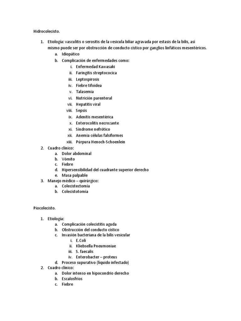 Hidrocolecisto y Piocolecisto: Definición y Tratamiento | PDF