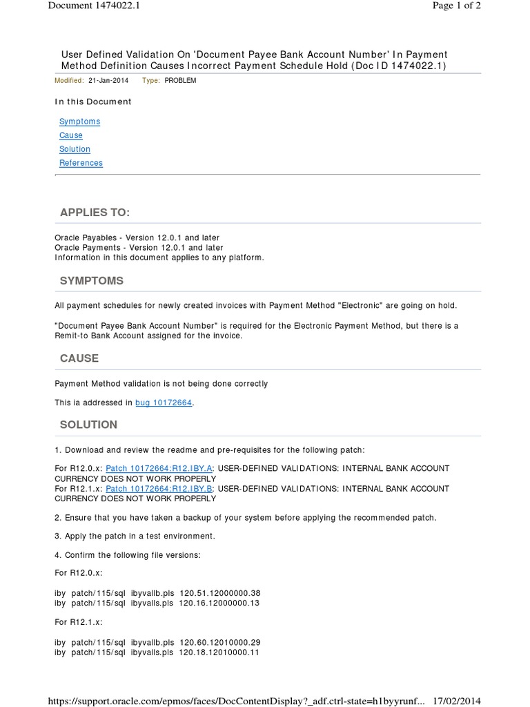 User Defined Validation On 'Document Payee Bank Account Number' in ...