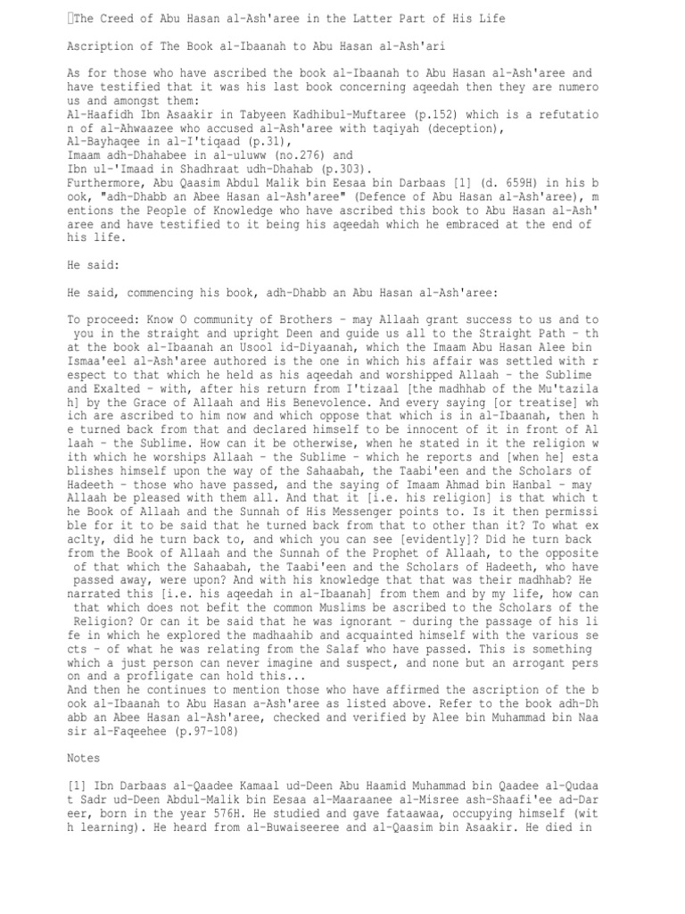 Creed of A H Ashari 5 | PDF | Islamic Philosophy | Religious Faiths