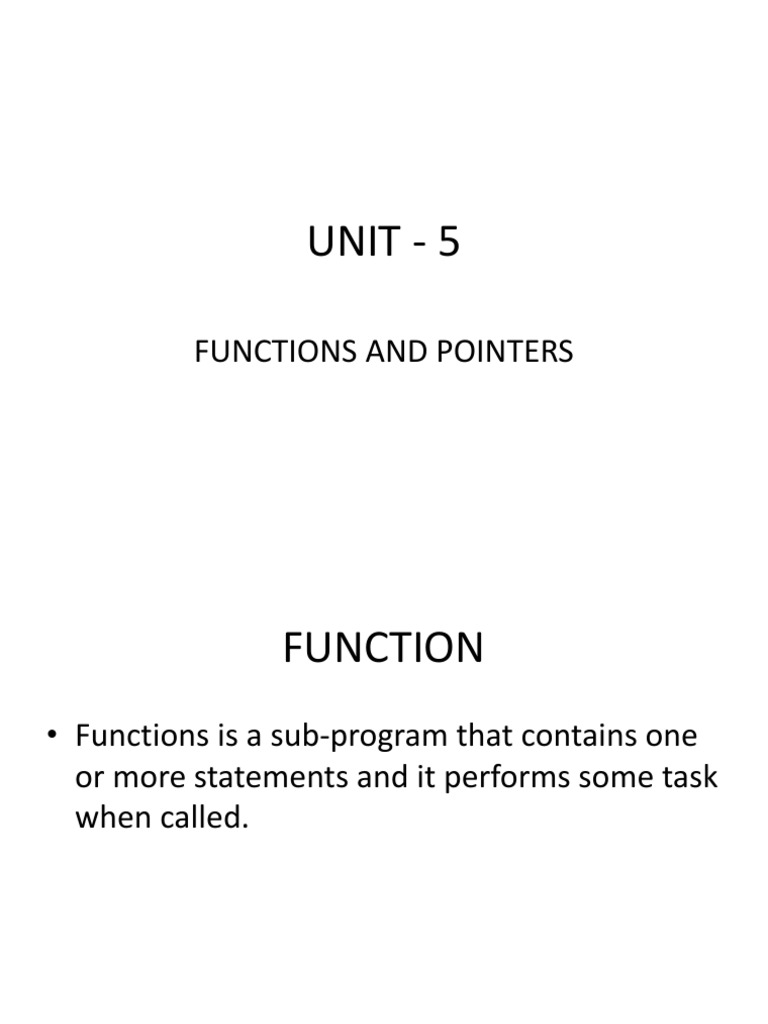 Unit 5 Functions And Pointers Pdf Parameter Computer Programming Pointer Computer 