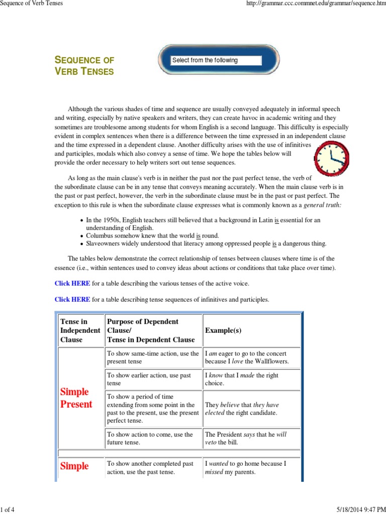 Sequence of Verb Tenses | PDF | Grammatical Tense | Perfect (Grammar)