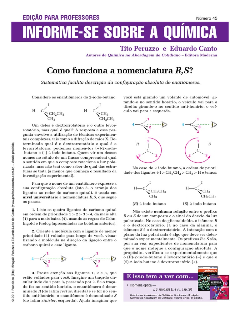 Como Funciona A Nomenclatura R, S | PDF | Ciências Físicas | Química