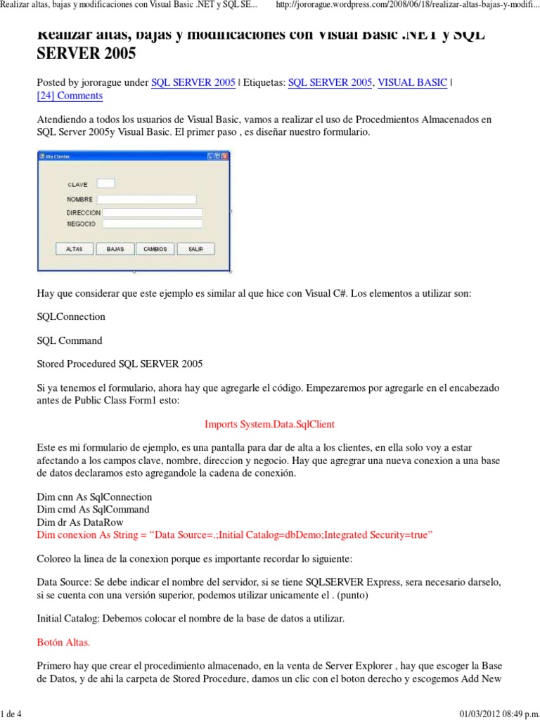 Realizar Altas, Bajas y Modificaciones Con Visual Basic .NET y SQL SERVER 2005 | PDF | Básico | SQL